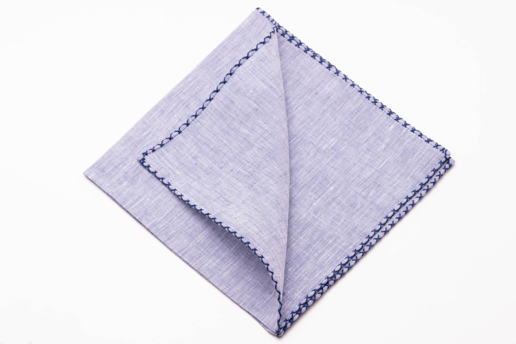Pale Blue Linen Pocket Square with handrolled Navy Blue X-stitch edges ...