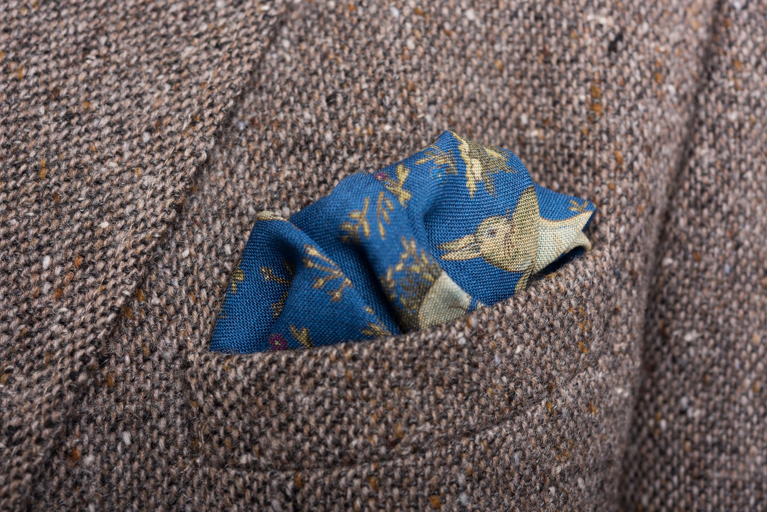 Pale Light Green Rabbits on Mid Blue Silk Wool Pocket Square - Fort ...