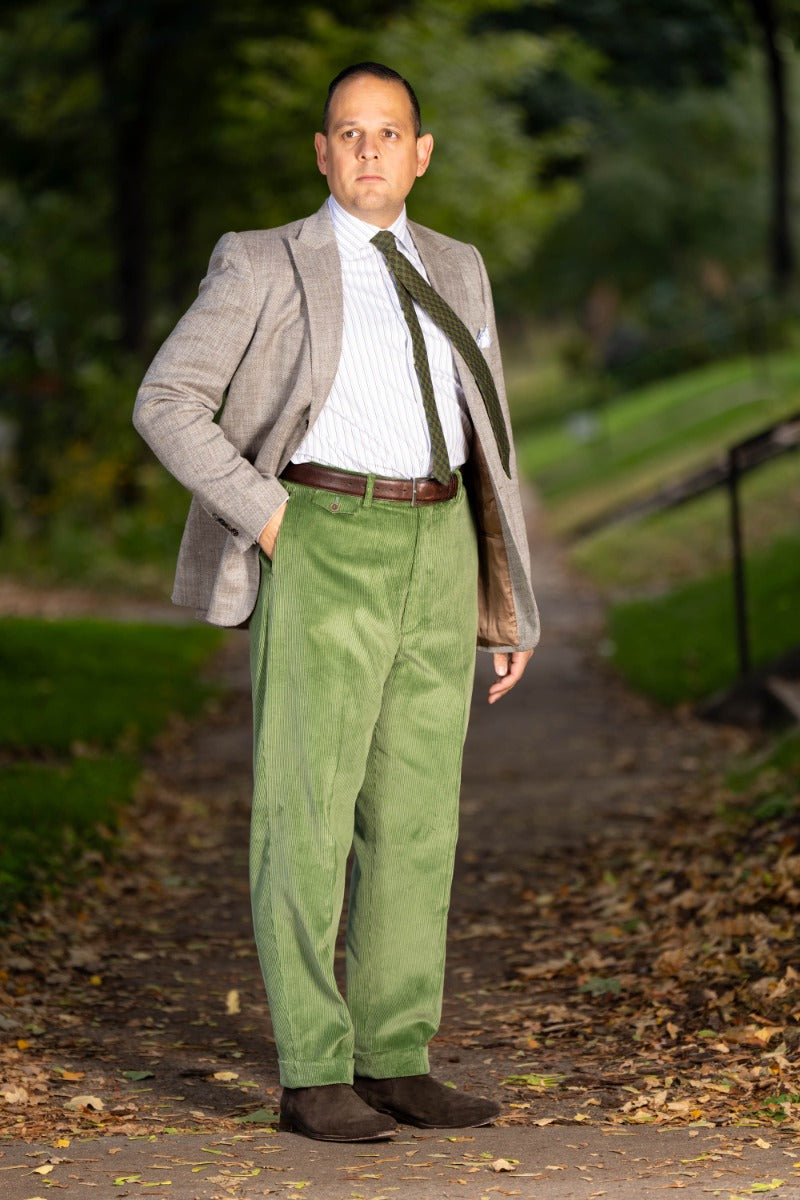 Sage Corduroy Trousers - Stancliffe Flat-Front in 8-Wale Cotton ...