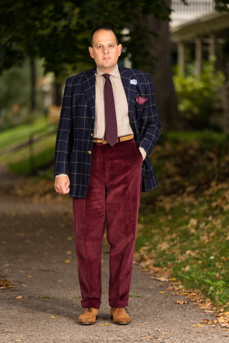 Maroon Corduroy Trousers - Stancliffe Flat-Front in 8-Wale Cotton ...