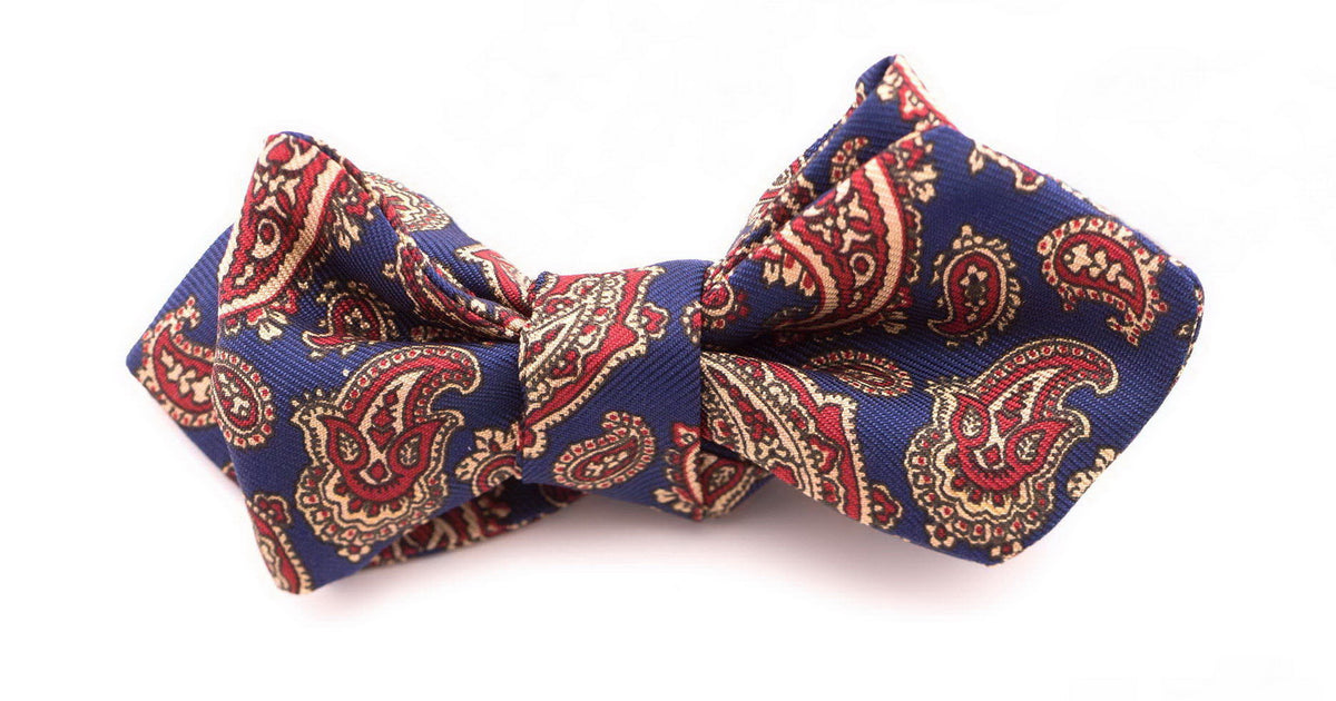 Ancient Madder Silk Bow Tie in Blue, Red & Buff Paisley - Fort ...