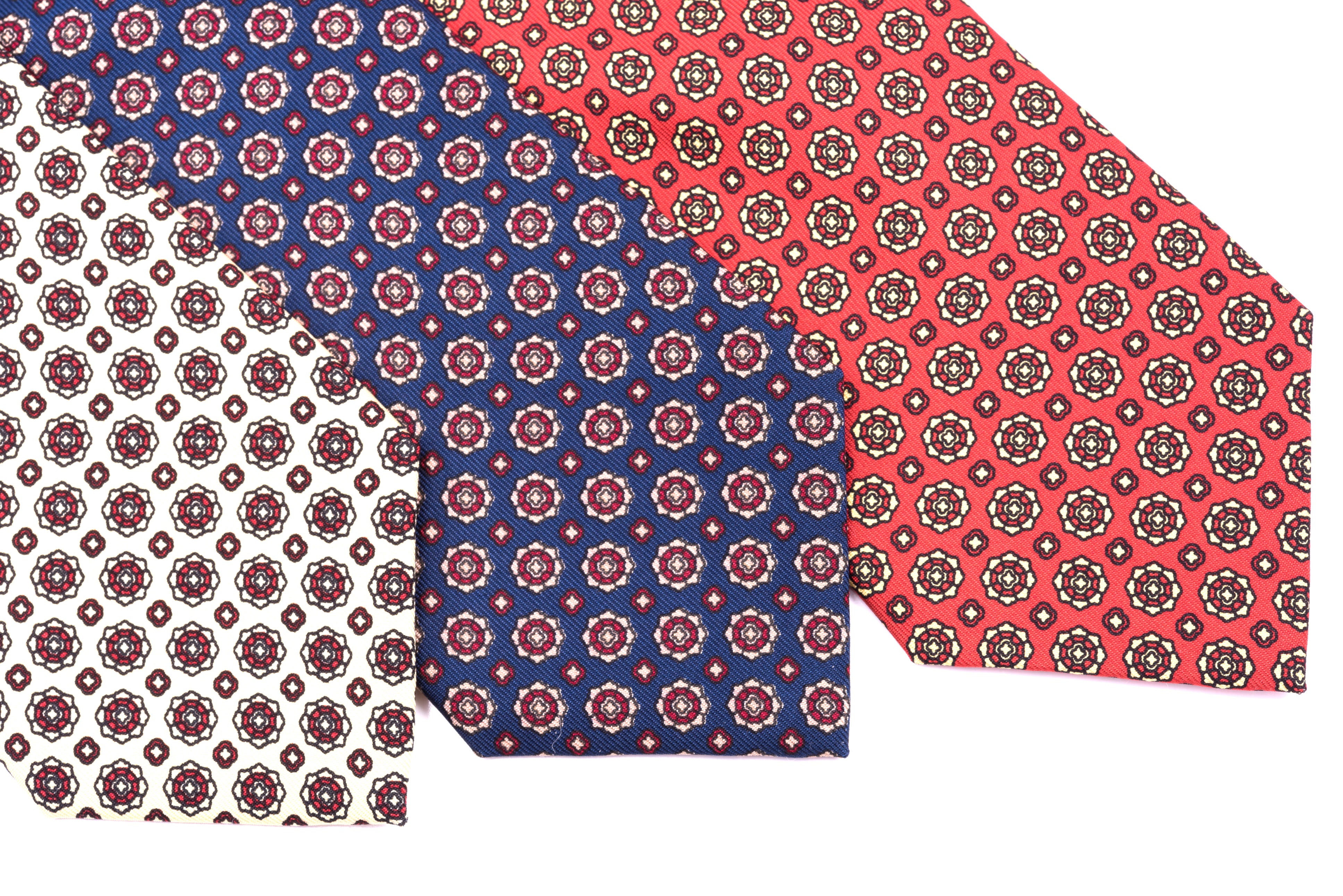 Madder Printed Silk Tie in Blue with Red & Buff Pattern by Fort ...