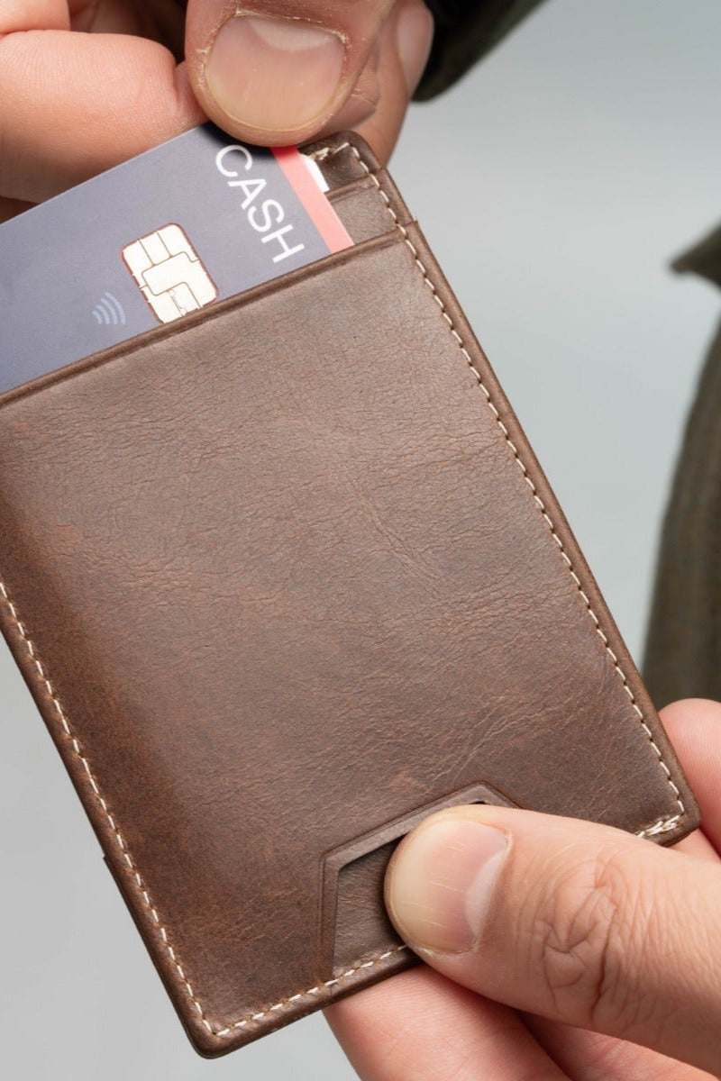 Four Card Carrier Slim Wallet in Antique Mahogany Montecristo Leather ...