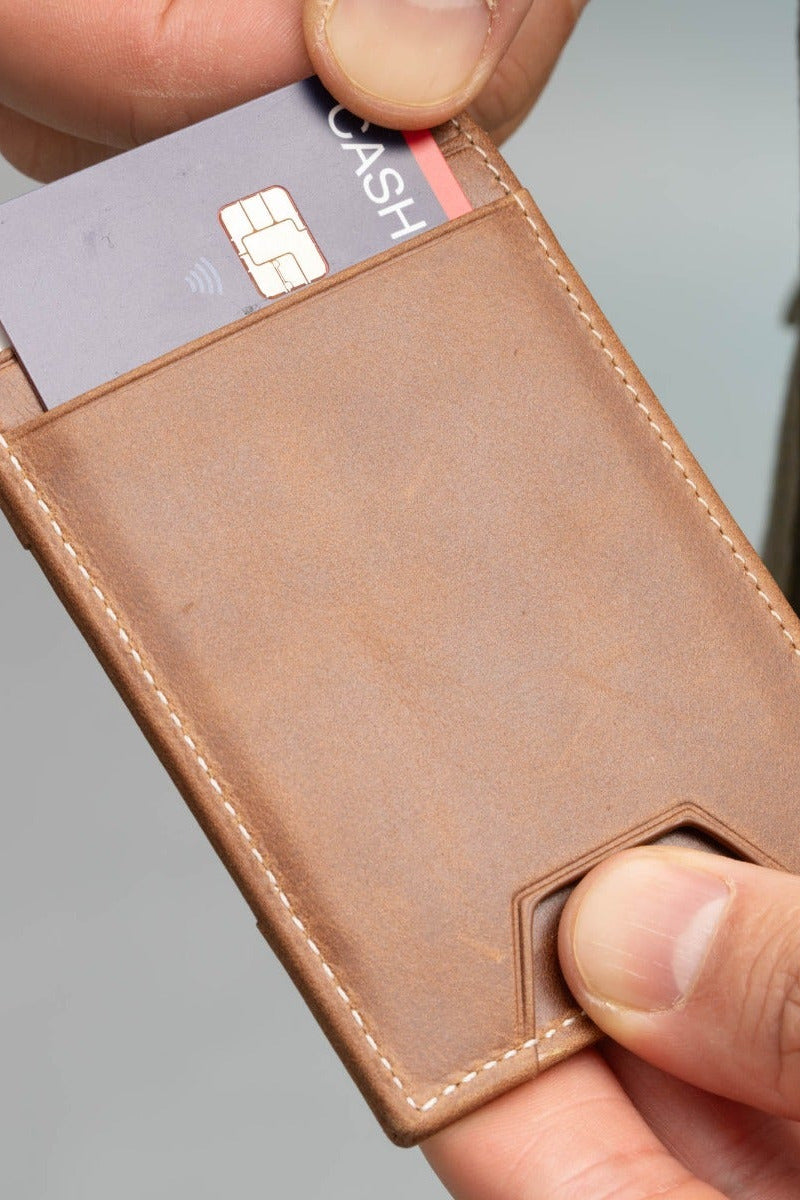 Four Card Carrier Slim Wallet in Saddle Brown Montecristo Leather ...
