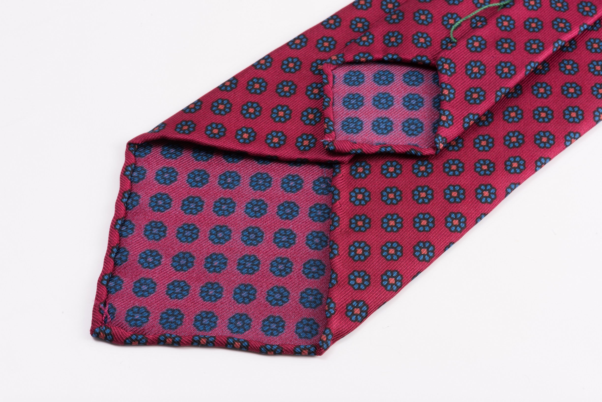 Madder Silk Tie in Dark Ruby Red Macclesfield Neats Blue Orange Pattern ...