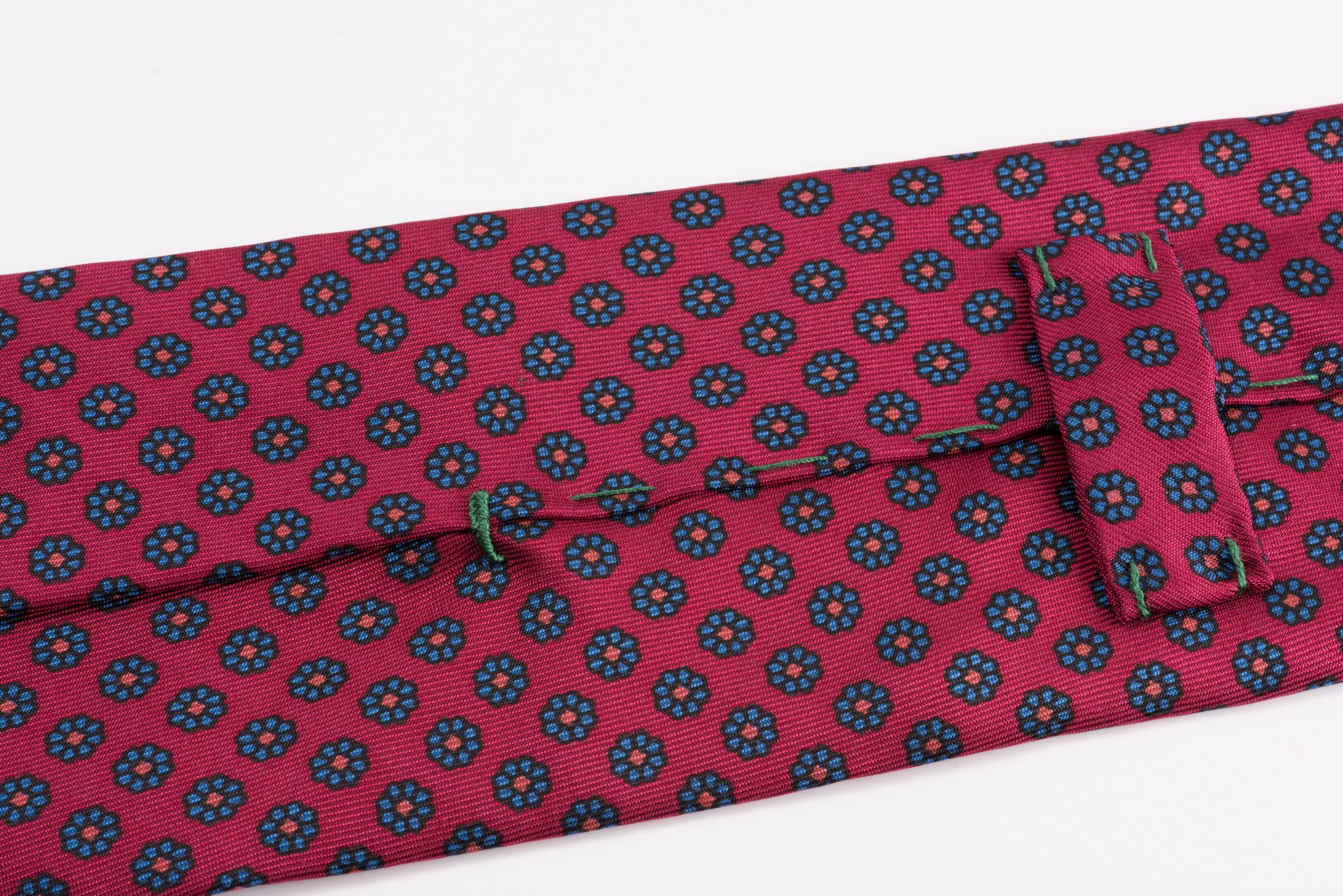 Madder Silk Tie in Dark Ruby Red Macclesfield Neats Blue Orange Pattern ...