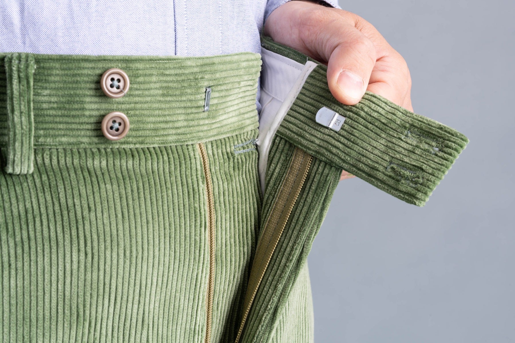 Sage Corduroy Trousers - Stancliffe Flat-Front in 8-Wale Cotton ...
