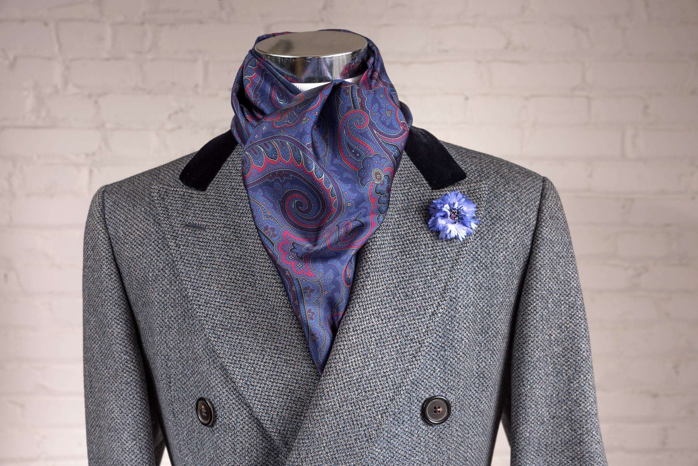 Double Sided Blue Silk Wool Scarf with Paisley by Fort Belvedere ...