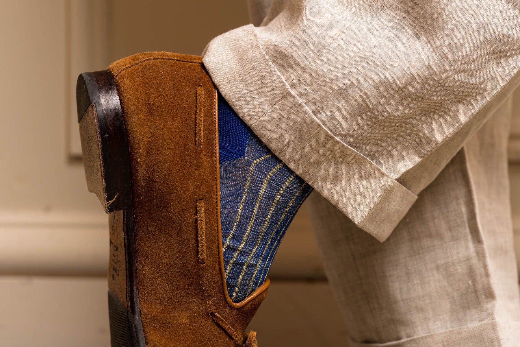 Shadow Stripe Ribbed Socks Bright Blue and Yellow Fil d'Ecosse Cotton ...