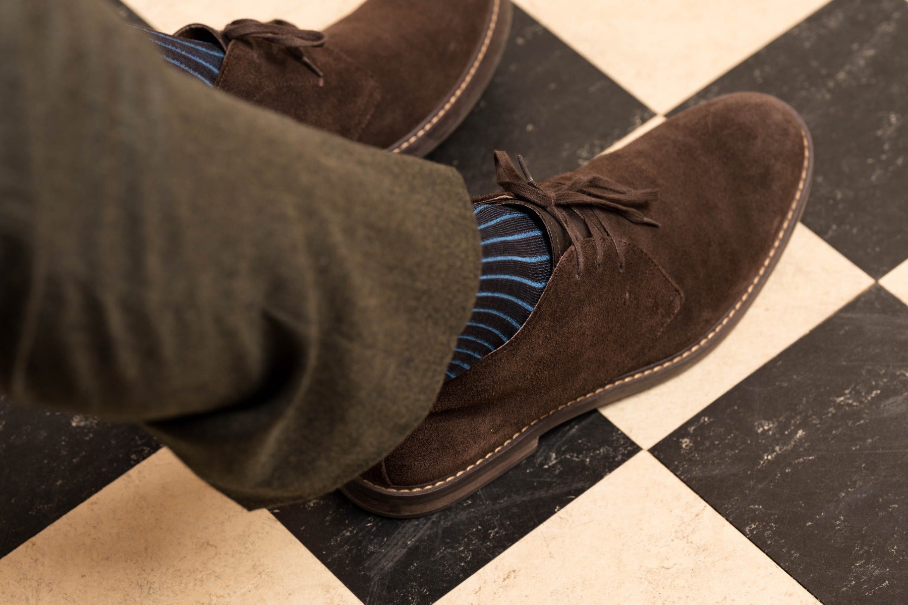 Brown and Bright Blue Shadow Stripe Ribbed Socks Fil d'Ecosse Cotton ...