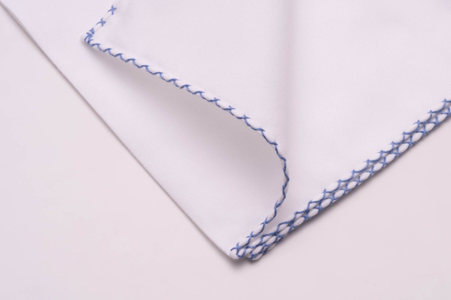 Soft White Cotton Flannel Pocket Square with handrolled Periwinkle Blue ...