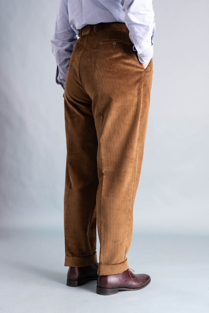 Cognac Corduroy Trousers - Stancliffe Flat-Front in 8-Wale Cotton ...