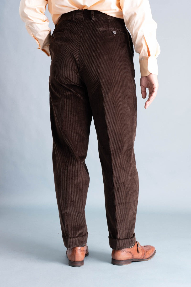 Dark Brown Corduroy Trousers -Stancliffe Flat-Front in 8-Wale Cotton by ...