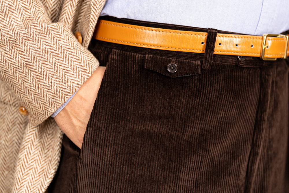 Dark Brown Corduroy Trousers -Stancliffe Flat-Front in 8-Wale Cotton by ...