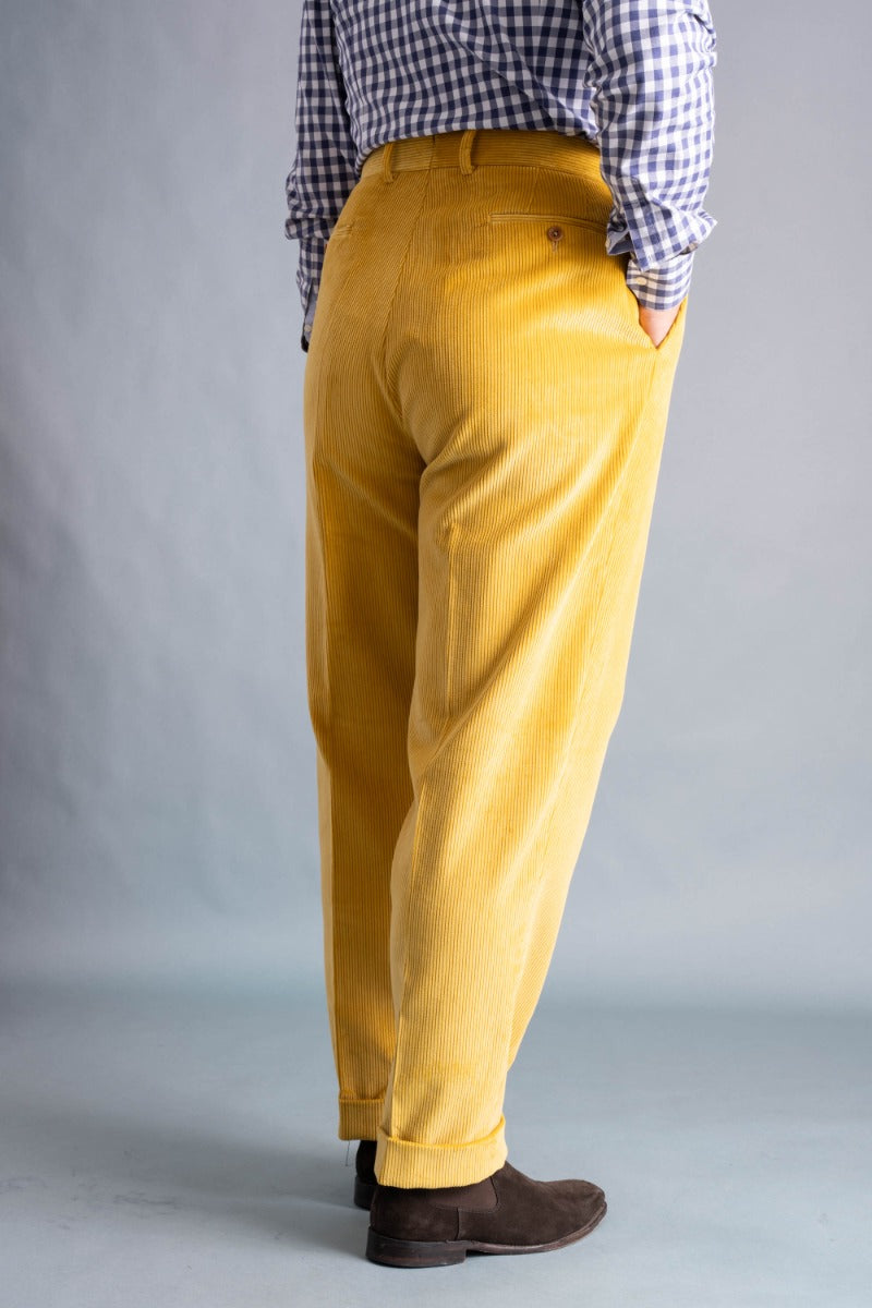 Goldenrod Yellow Corduroy Trousers - Stancliffe Flat-Front in 8-Wale ...