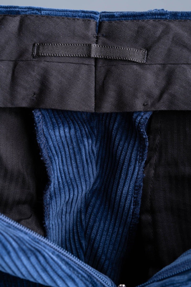 Infantry Blue Corduroy Trousers -Stancliffe Flat-Front in 8-Wale Cotton ...