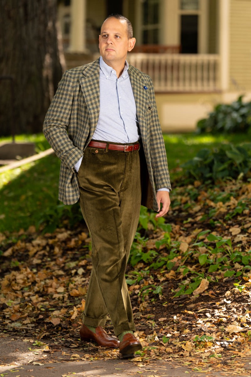 Khaki Drab Corduroy Trousers - Stancliffe Flat-Front in 8-Wale Cotton ...