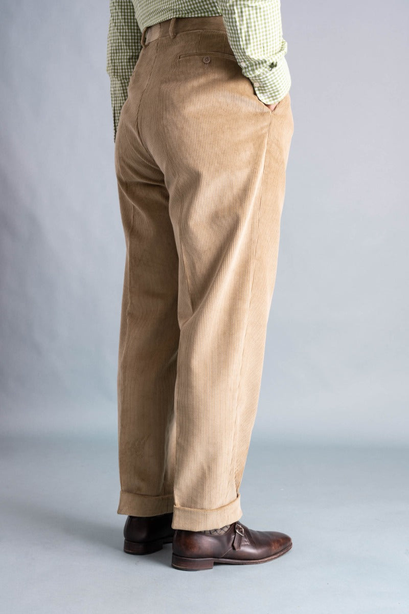 Pale Taupe Corduroy Trousers - Stancliffe Flat-Front in 8-Wale Cotton ...