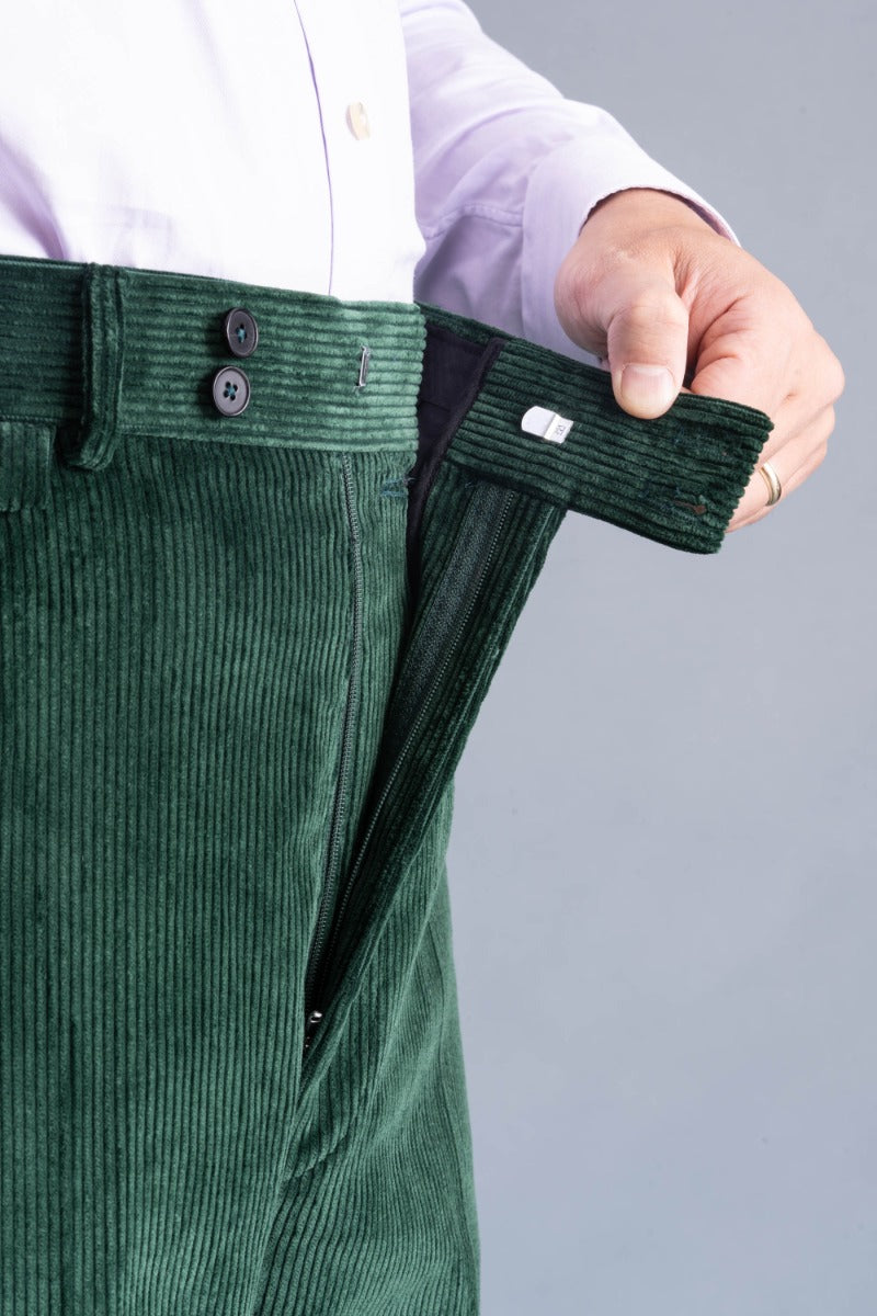 British Racing Green Corduroy Trousers - Stancliffe Flat-Front in 8 ...