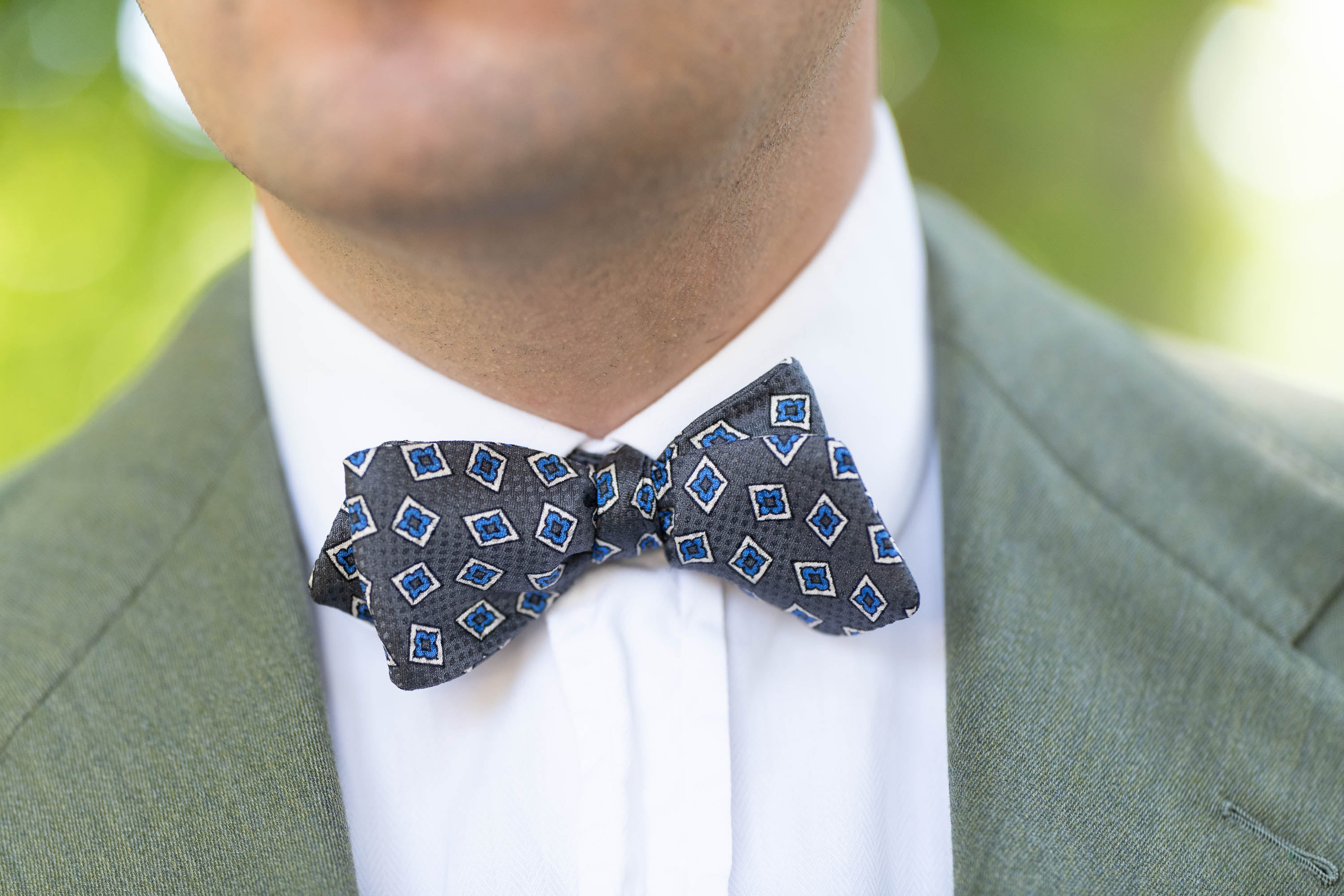 Begonia Purple Jacquard Woven Bow Tie with Printed Green and White ...