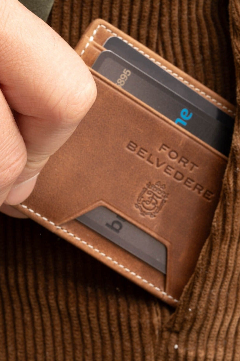 Four Card Carrier Slim Wallet in Saddle Brown Montecristo Leather ...
