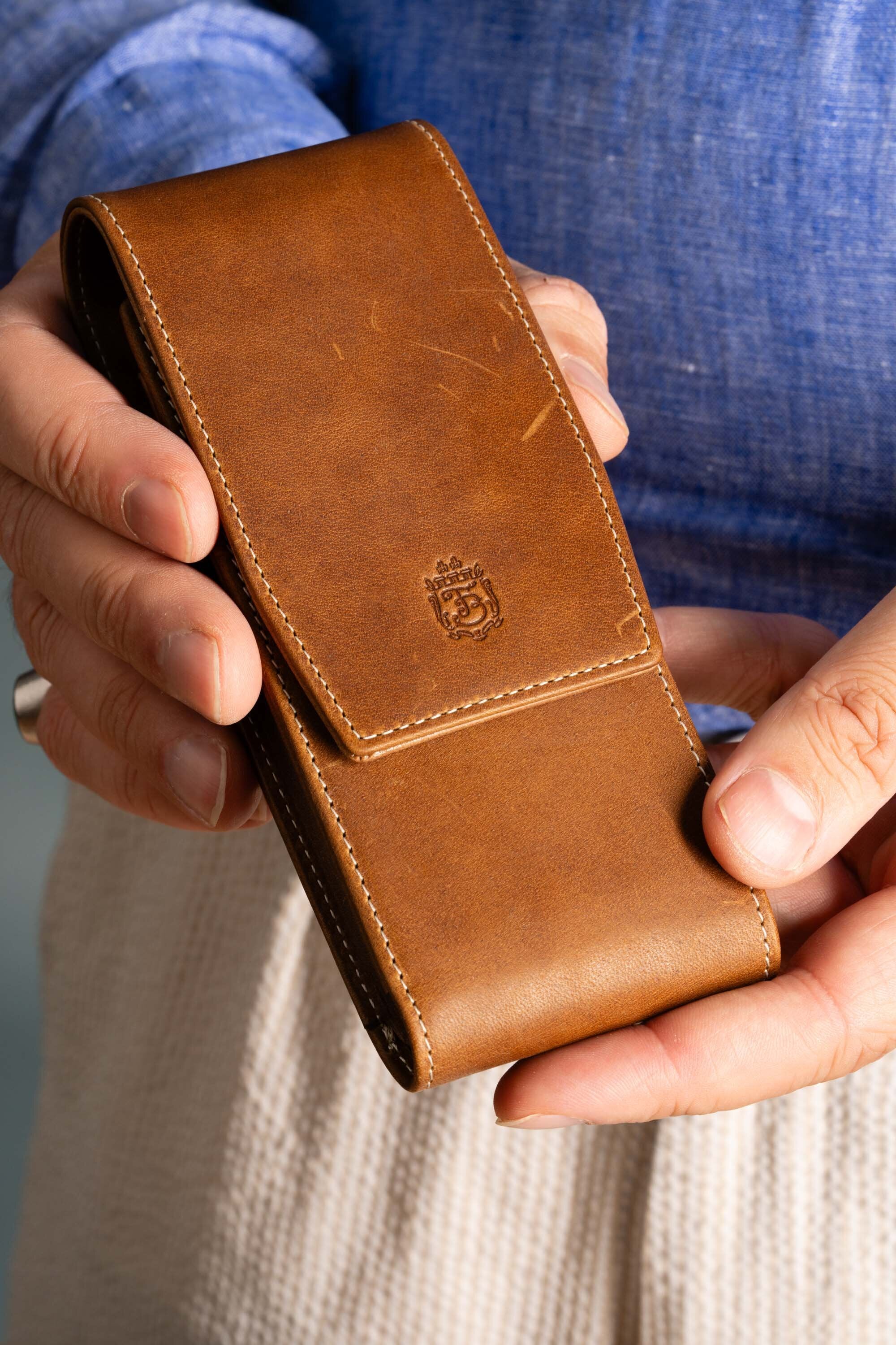 Three-Pen Full-Grain Montecristo Leather Case in Saddle Brown ...