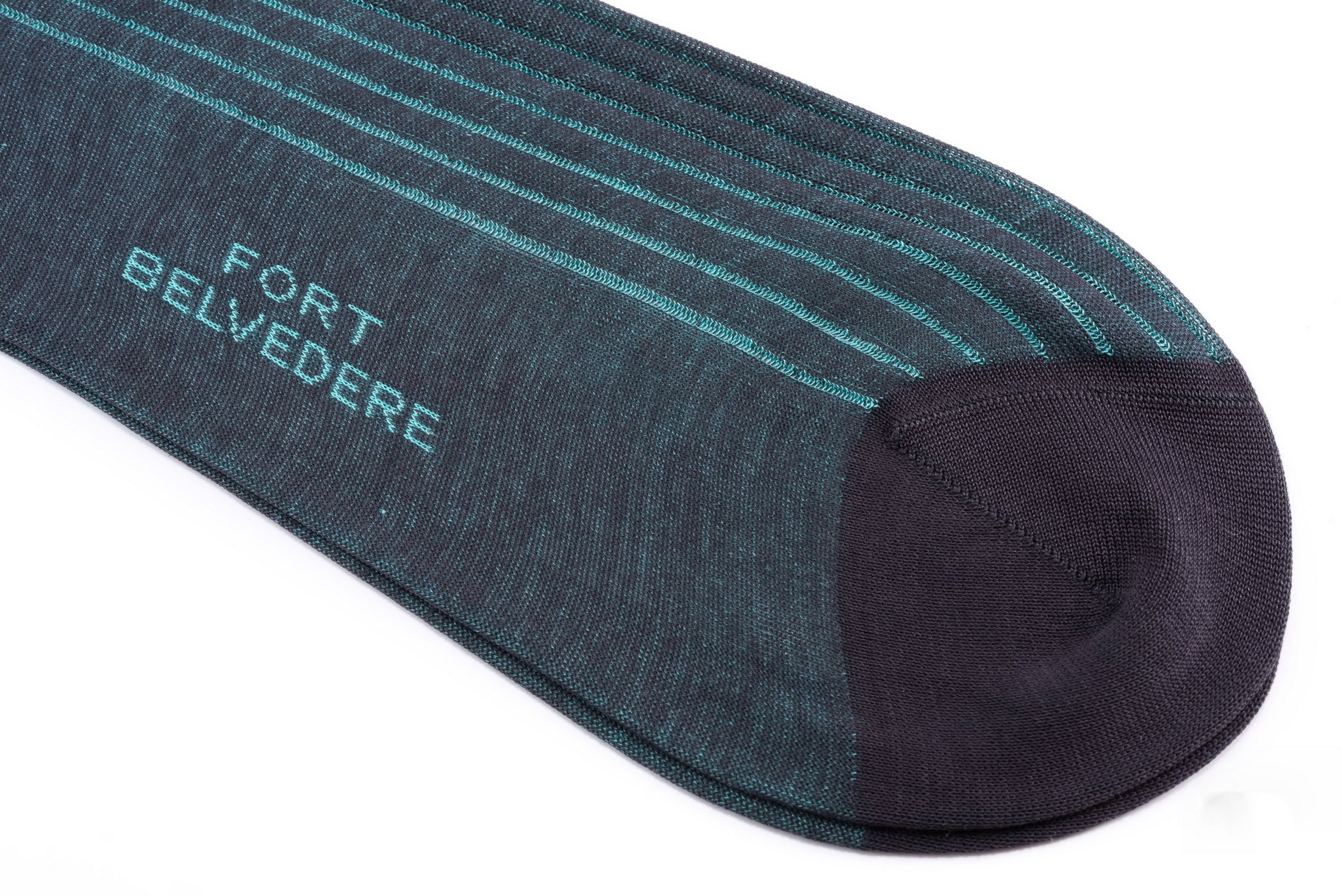 Shadow Stripe Ribbed Socks Grey & Turquoise Green Fil d'Ecosse Cotton ...