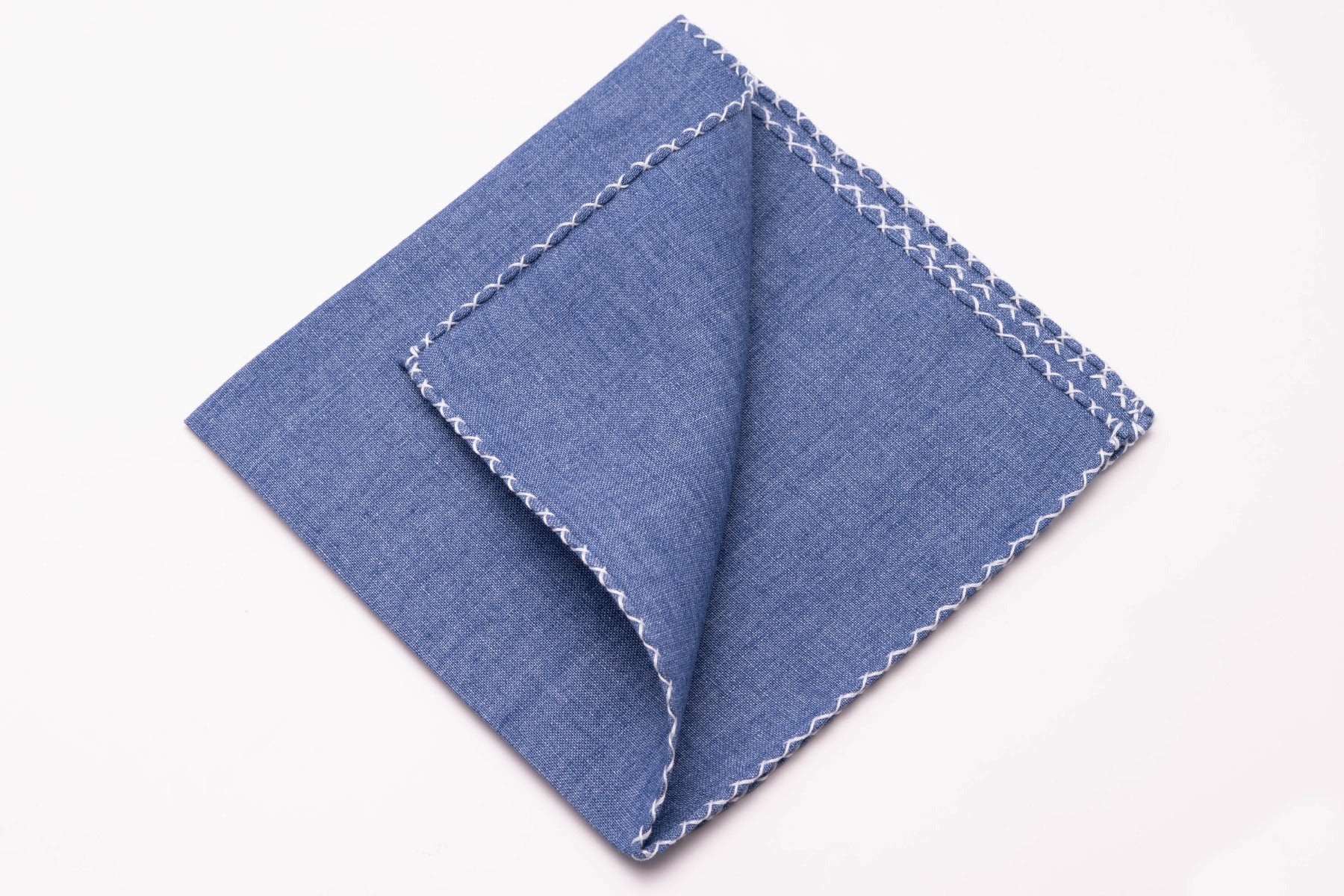 Sky Blue Two-Tone Linen Pocket Square with pale blue handrolled X ...