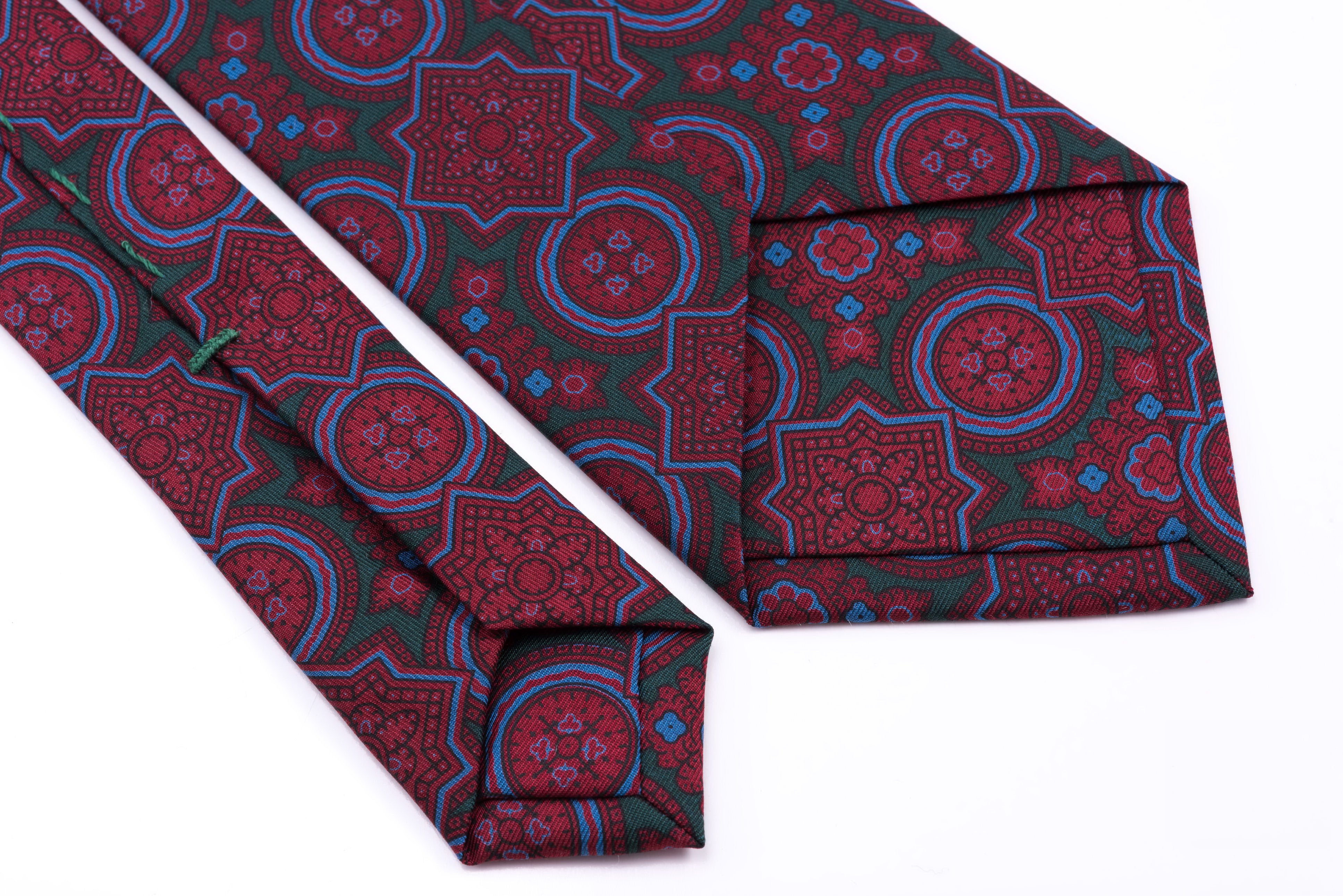 Ancient Madder Silk Tie in Dark Green with Large Burgundy & Blue ...