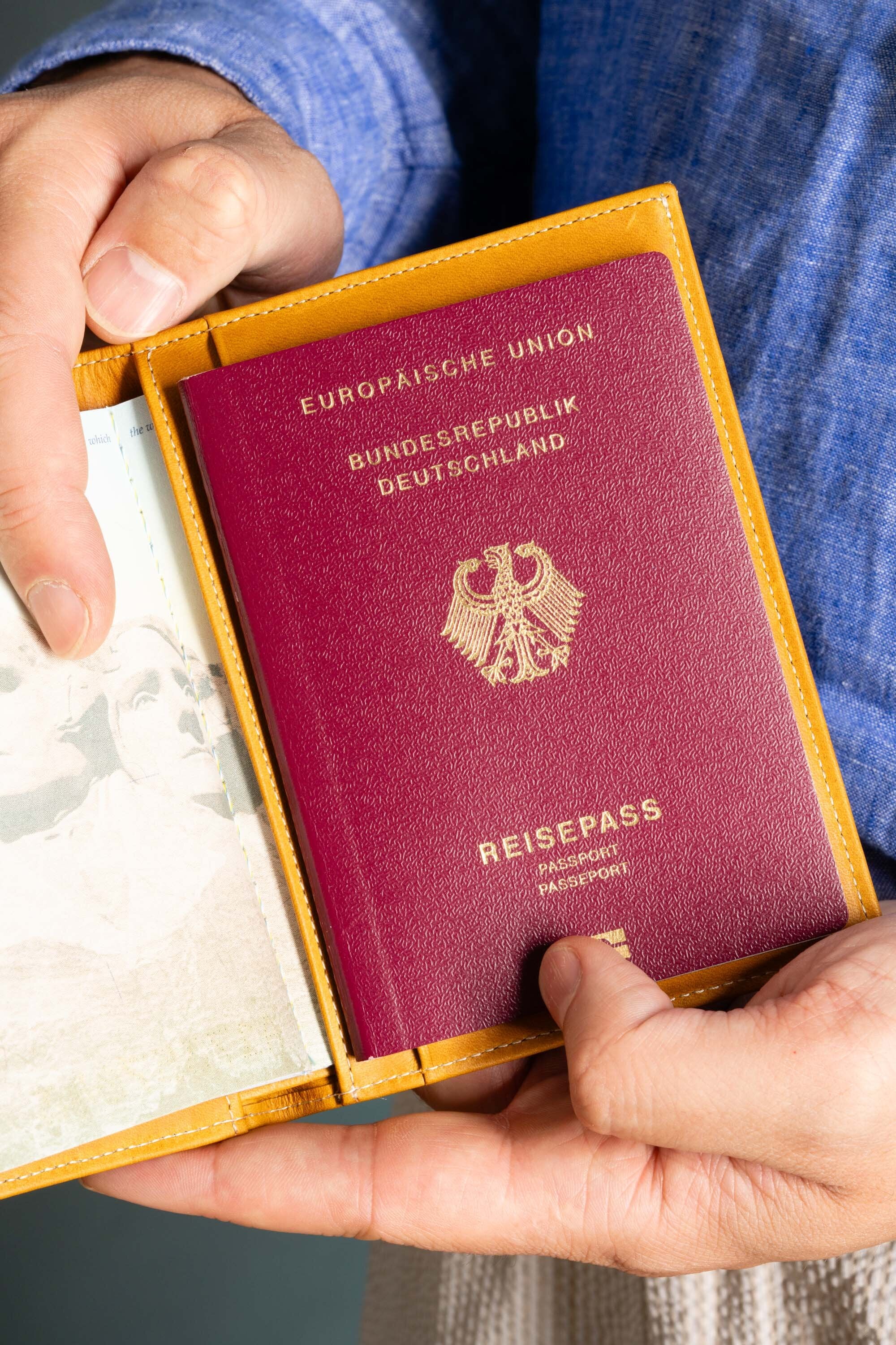 Vintage Gold Passport Holder in Full-Grain Americana Leather ...