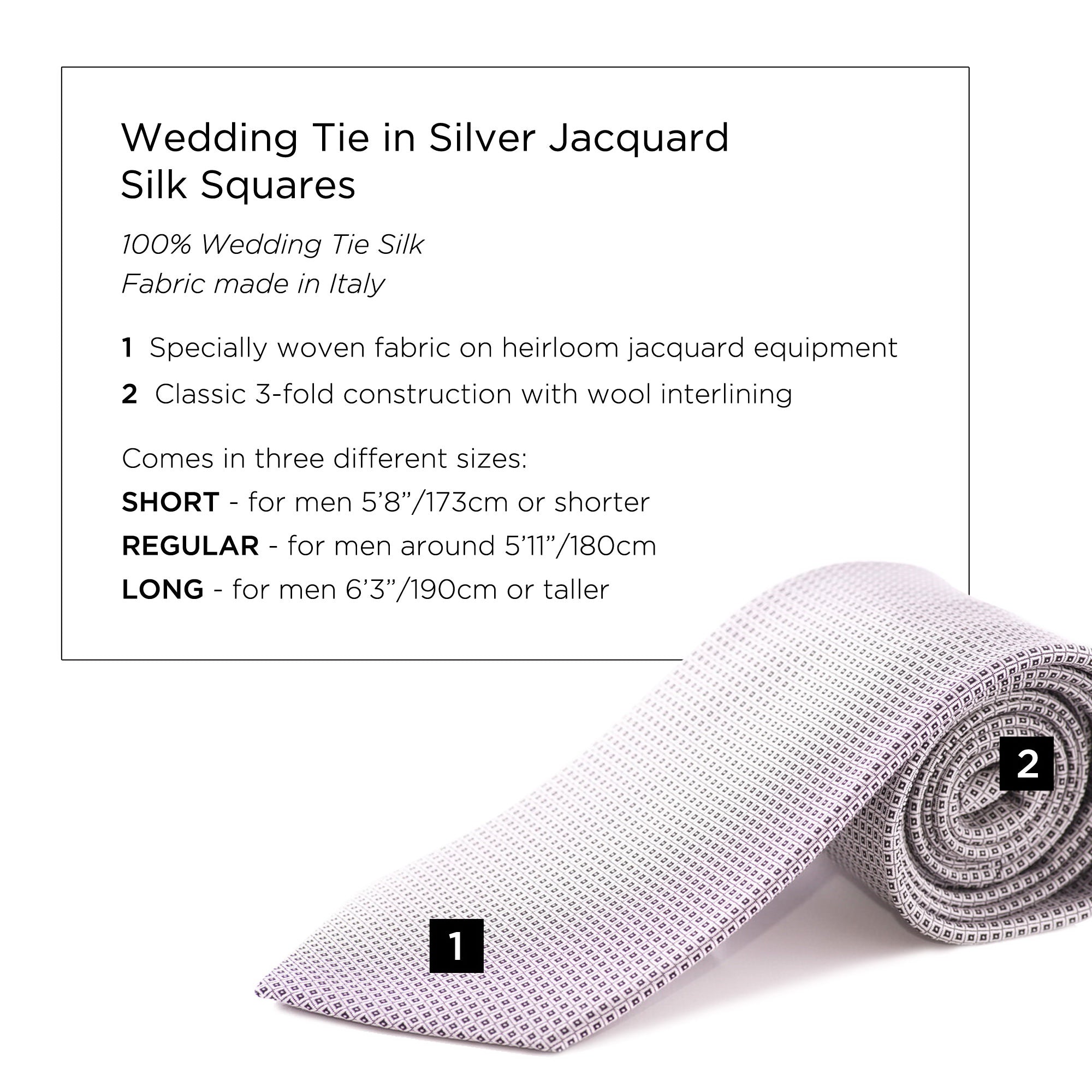 Wedding Tie in Pure Jacquard Woven Silk Handmade in 3 Sizes for Short ...
