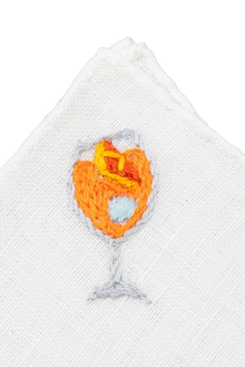 White Linen Pocket Square with Aperol Spritz Embroidery and Handrolled ...